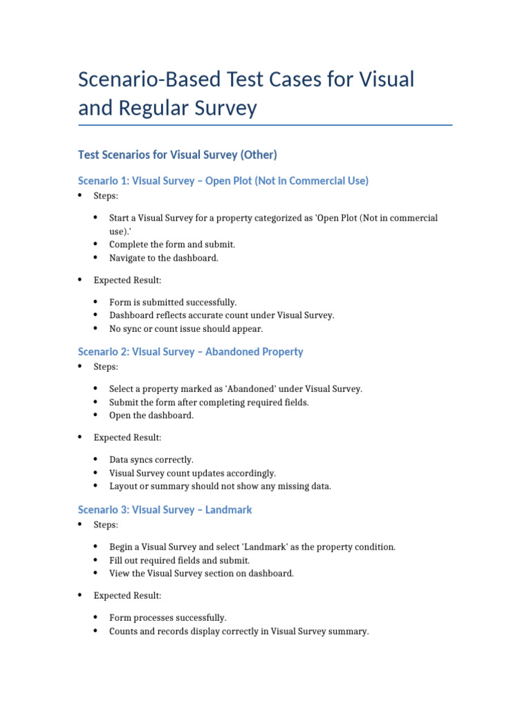 Visual and Regular Survey Test Cases | PDF | Computing