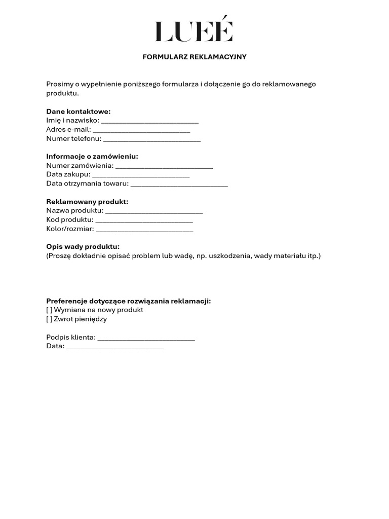 Formularz Reklamacyjny | PDF
