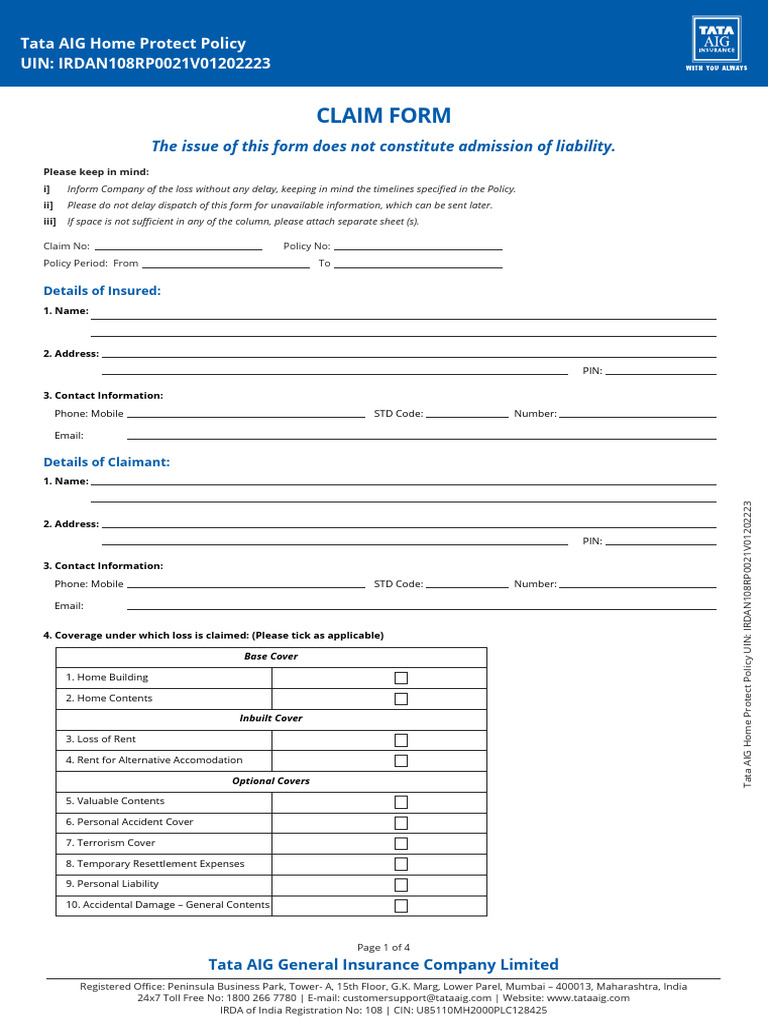 Home Protect Policy Claim Form 959bcdb845 | PDF | Flood | Insurance