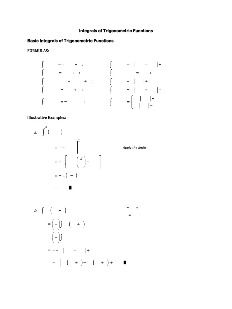 Integral Of Trigonometric Forms Pdf Trigonometric Functions Angle