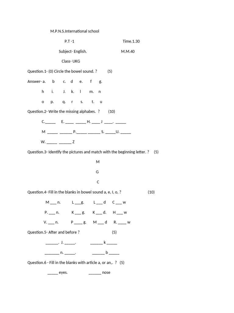 Class UKG Sub - English | PDF