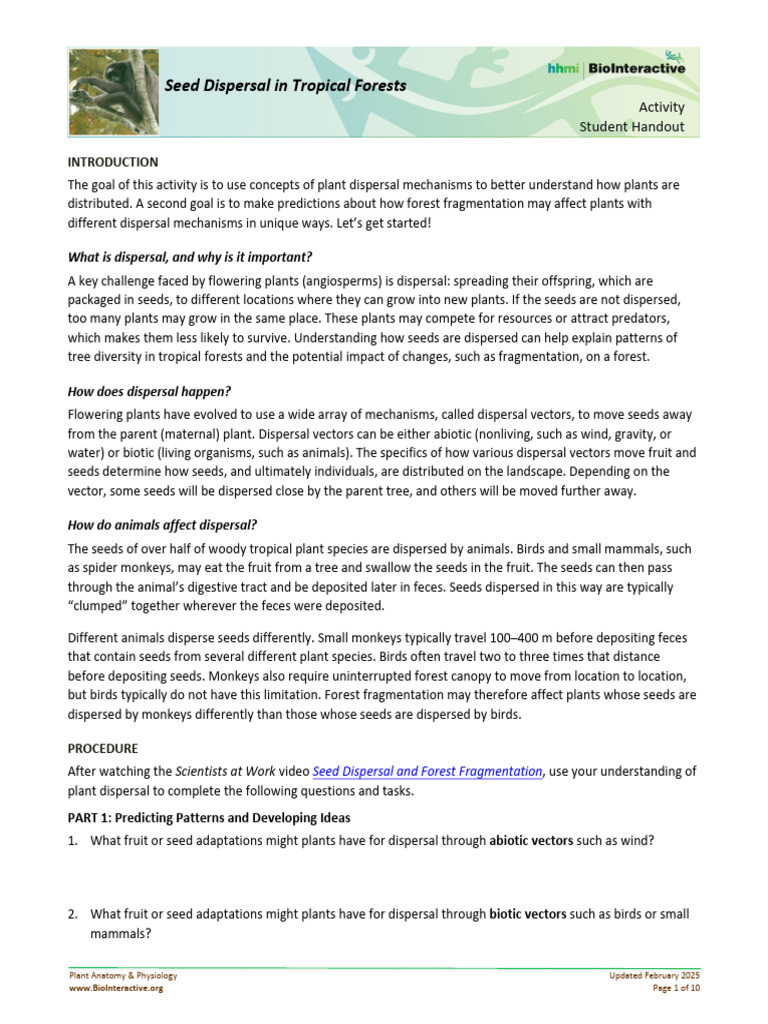 Seed Dispersal in Tropical Forests | PDF | Botany | Natural Environment