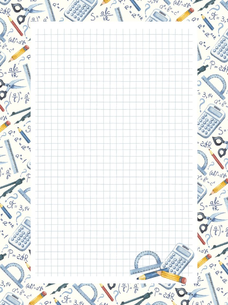 Watercolour Illustration School Supplies Math Page Border | PDF