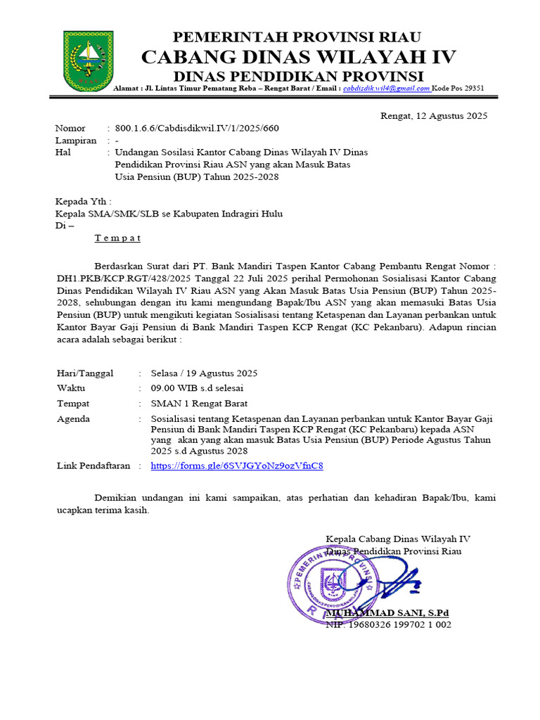 Surat Undangan Sosialisasi Asn Yg Akan Masuk Bup Tahun 2025-2028 | PDF