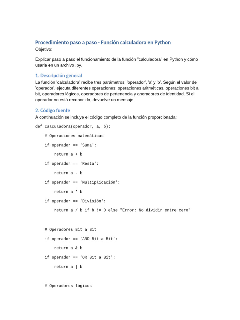 Función calculadora en Python | PDF | Python (lenguaje de programación ...