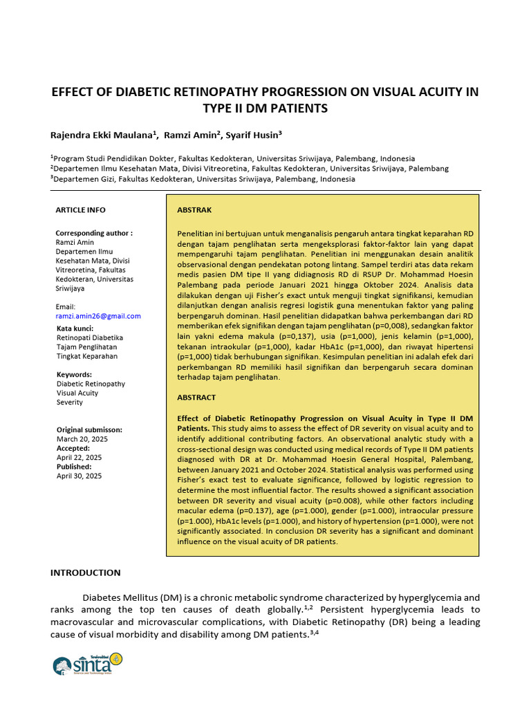 Effect of Diabetic Retinopathy Progression On Visual Acuity in Type Ii ...