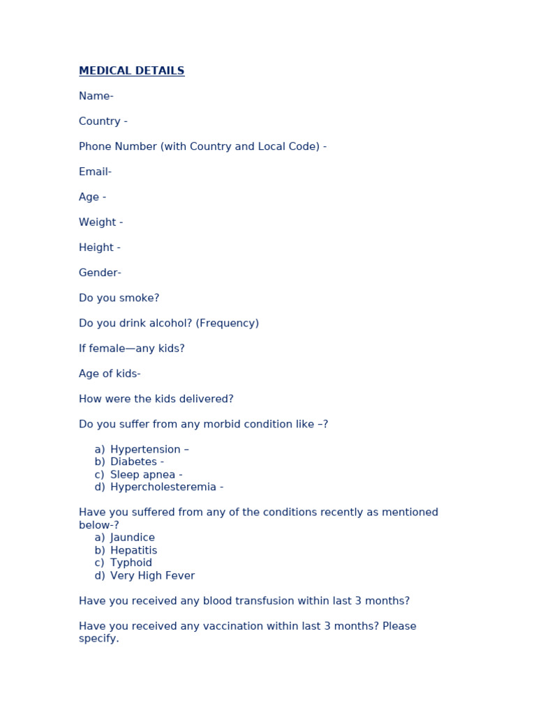 Basic Medical Questionnaire | PDF