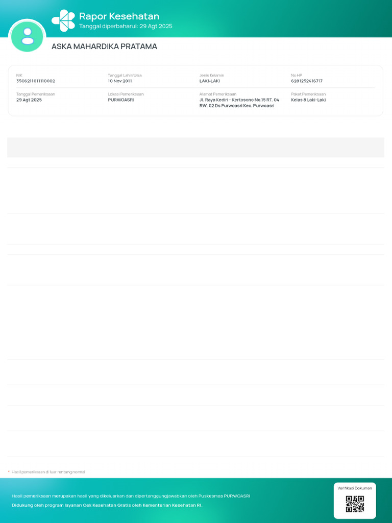 Rapor Kesehatan-Aska Mahardika Pratama | PDF