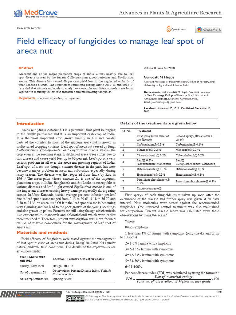 Field Efficacy of Fungicides To Manage Leaf Spot o | PDF | Plants