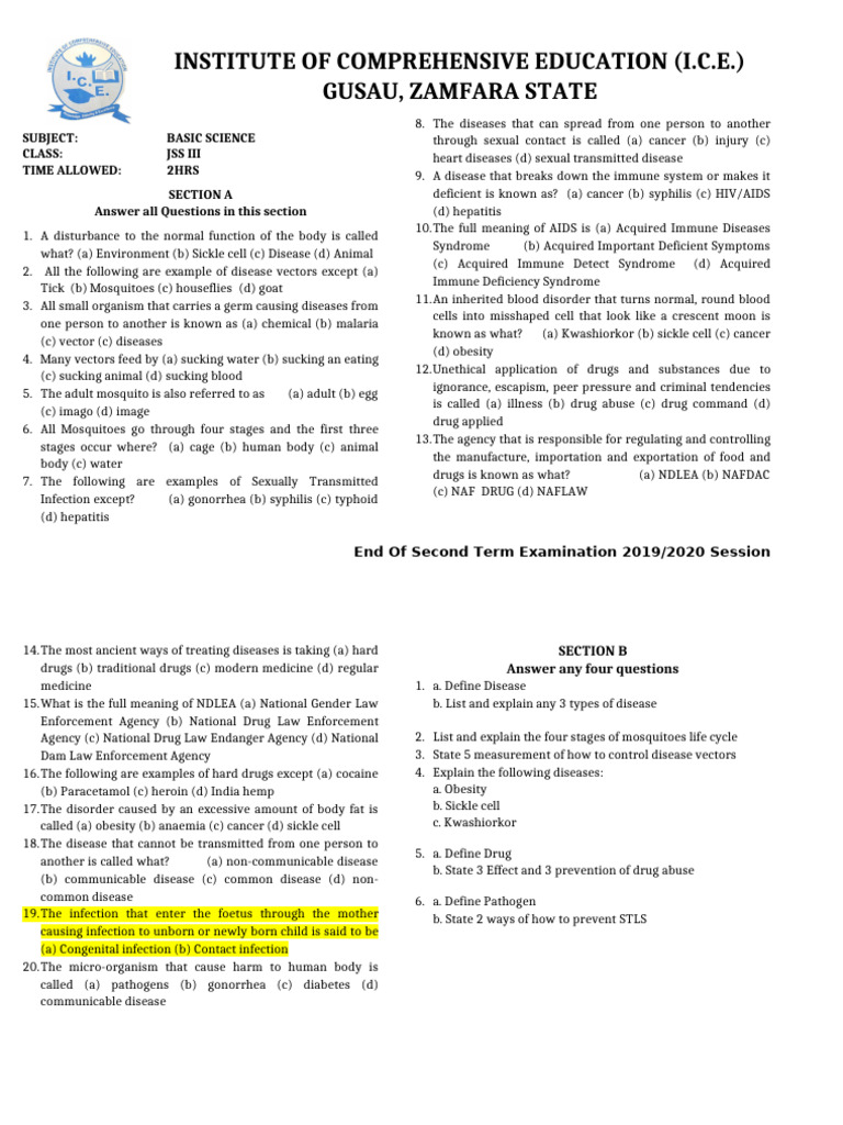 Basic Science JSS III | PDF | Hiv/Aids | Infection