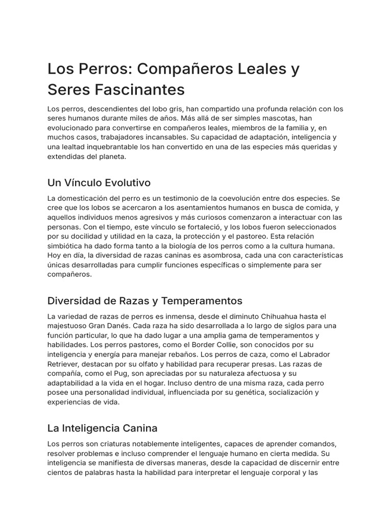 Los Perros - Compañeros Leales y Seres Fascinantes | PDF | Perros ...