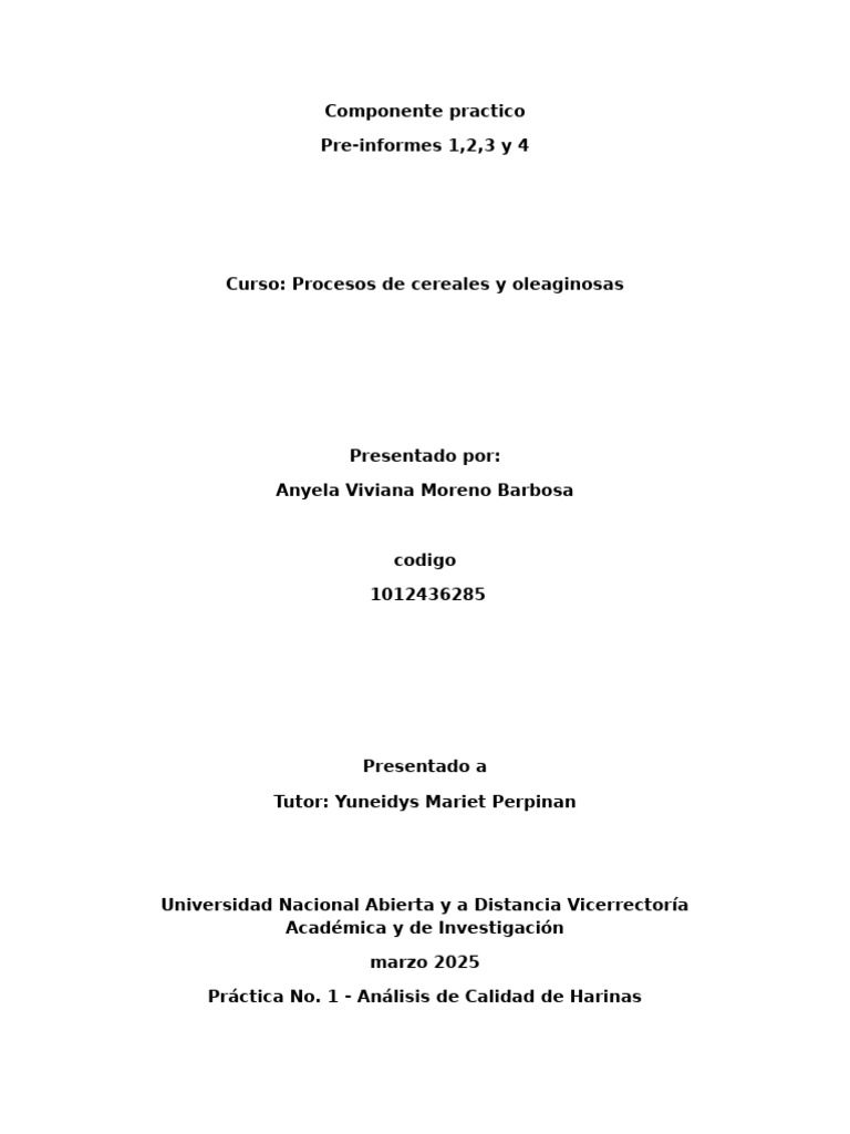 Componente Practico 1,2,3 y 4 Cereales | PDF | Panes | Harina