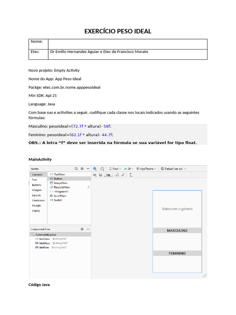 Peso Ideal Edu | PDF | Java (linguagem de programação) | Informática