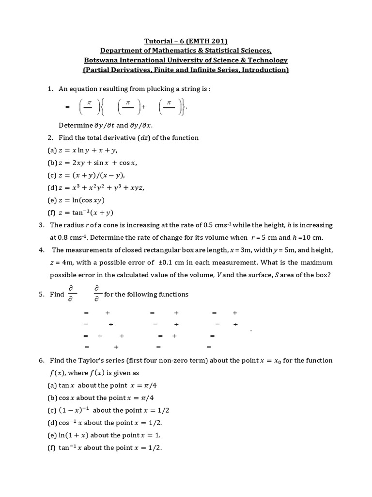 EMTH 201-Tutorial 6 | PDF | Derivative | Calculus