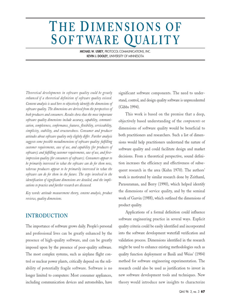 The Dimensions of Software Quality | PDF | Principal Component Analysis | Software Quality