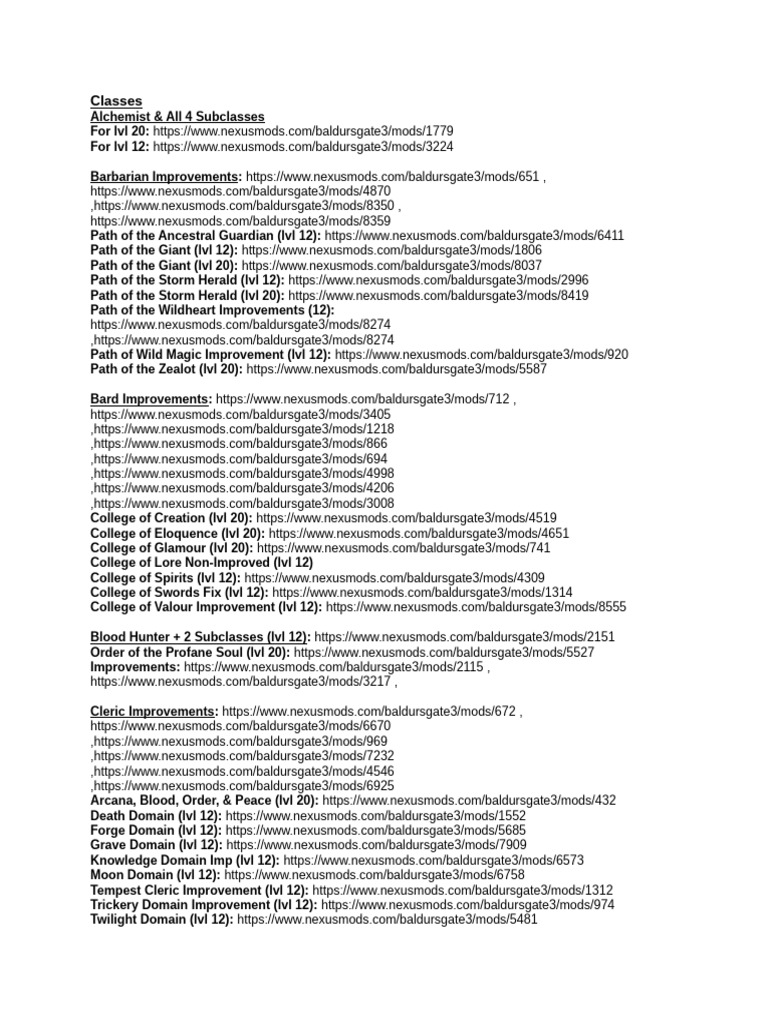 BG3 Class Modifications and Links | PDF | Gary Gygax Games | Dungeons ...