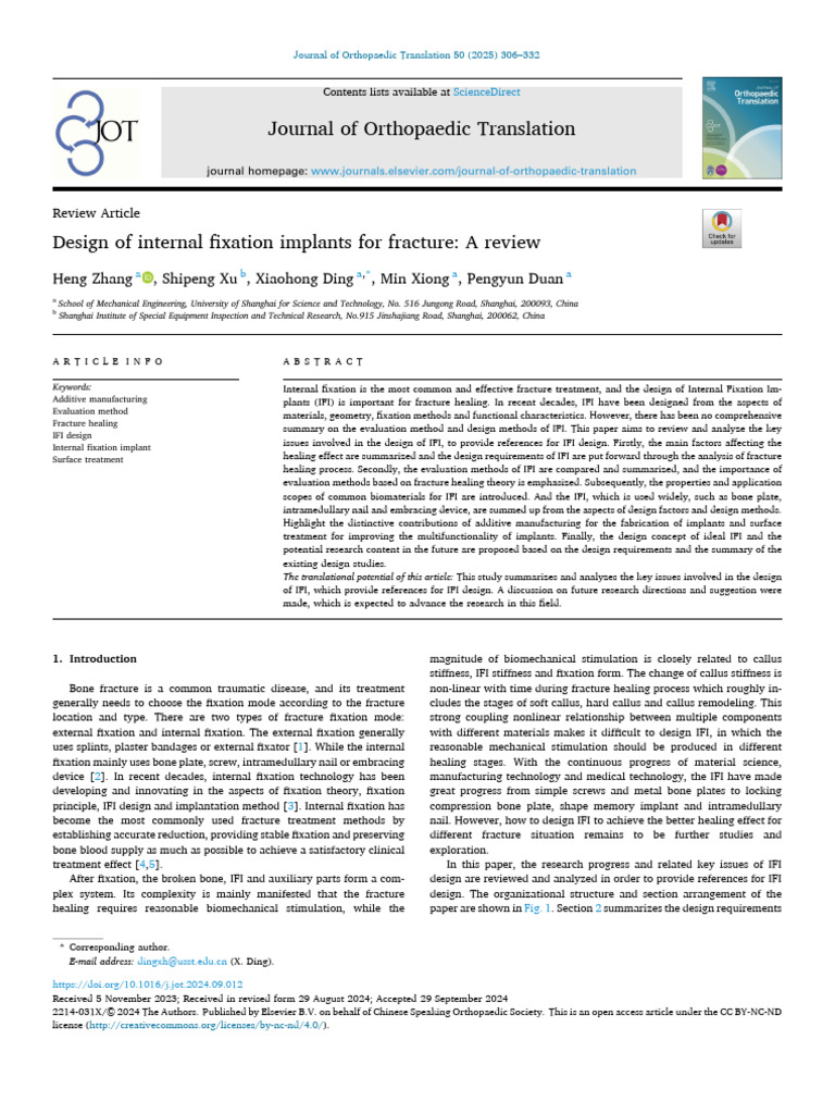 Design of Internal Fixation Implants for Fracture | PDF | Bone | Cartilage