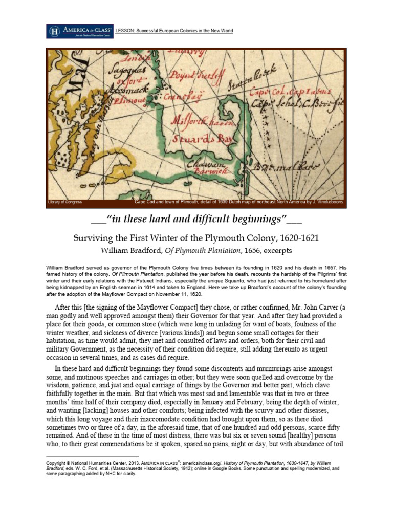 Bradford of Plymouth Plantation Excerpts | PDF | Plymouth Colony ...