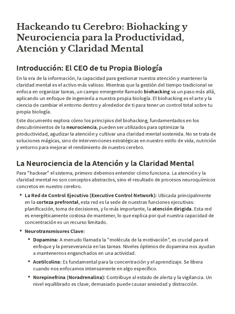Biohacking para Mejorar la Productividad | PDF | Mente | Atención