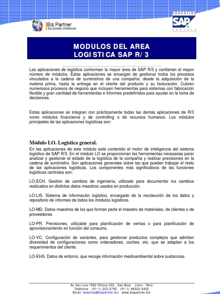 Modulos Del Area Logistico | PDF | Logística | Sap Se