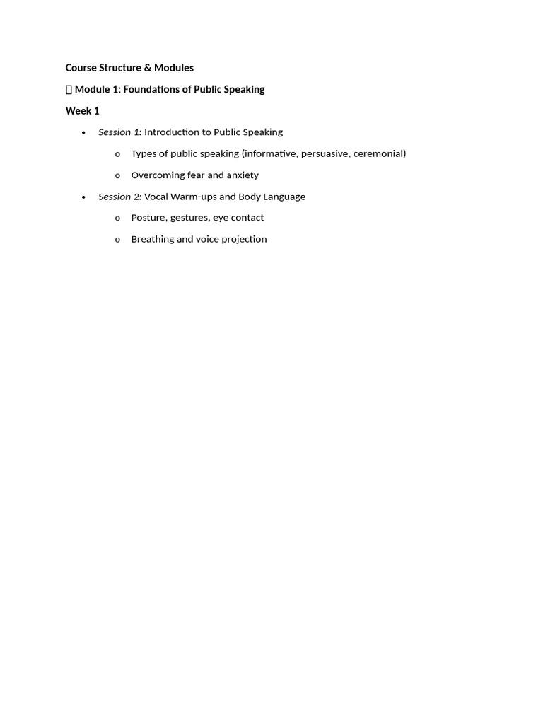 Public Speaking Course Outline | PDF