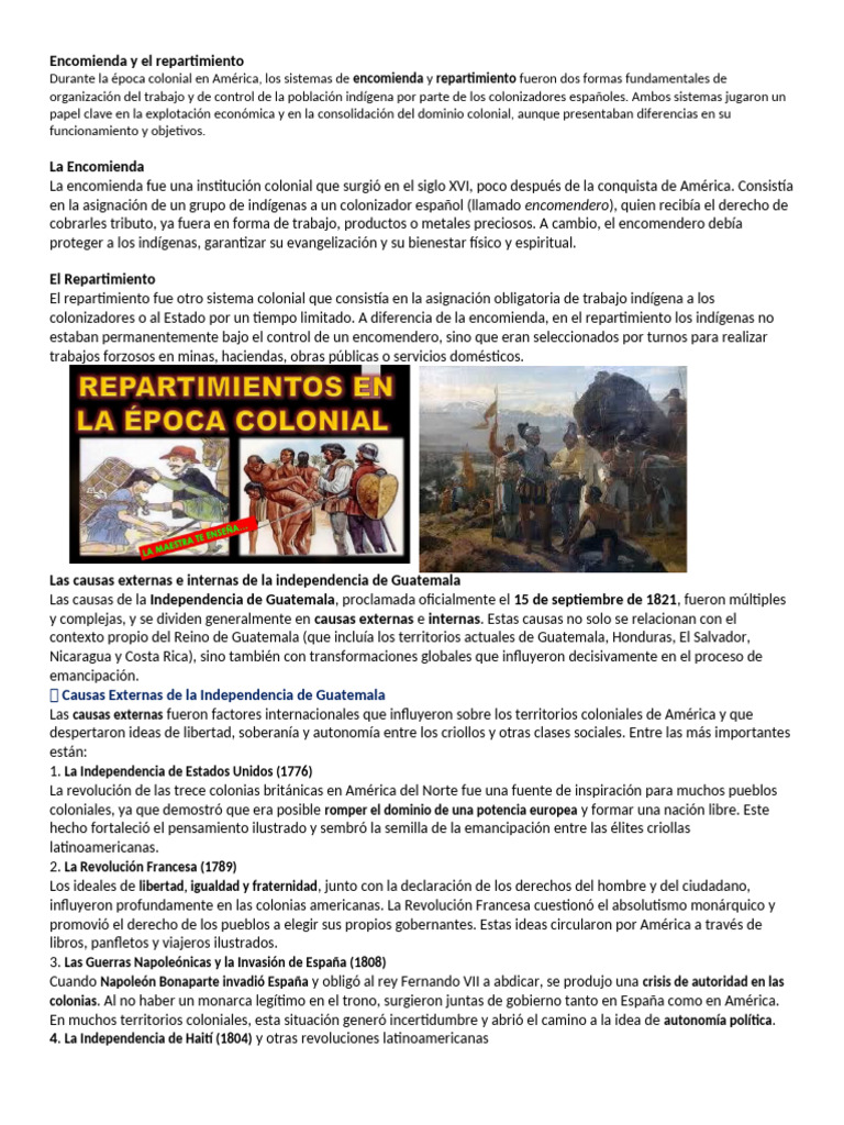Encomienda y Repartimiento en Guatemala | PDF | Nueva españa | Imperio ...