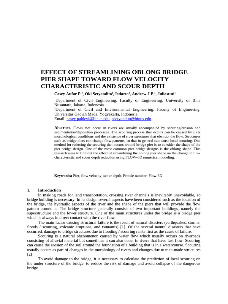 Effect of Streamlining Oblong Bridge Pier Shape Toward Flow Velocity ...