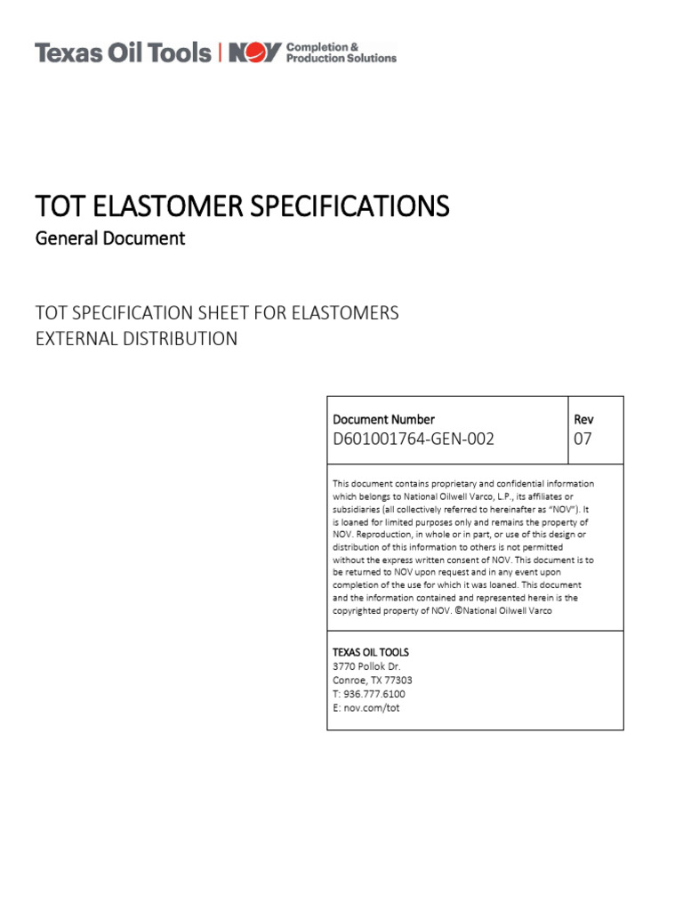 TOT Elastomer Specifications Guide | PDF | Organic Polymers | Polymers