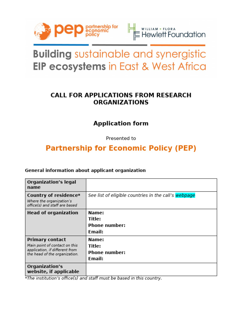 PEP Research Organization Application Guide | PDF | Policy | Motivation