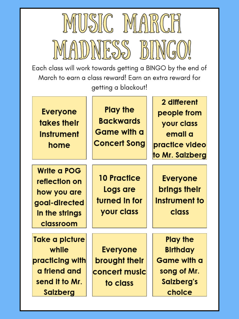 Music March Madness Bingo Activities | PDF