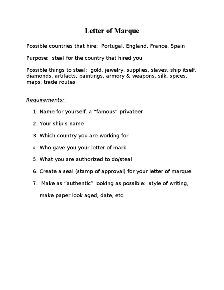 Letter of Marque Requirements | PDF