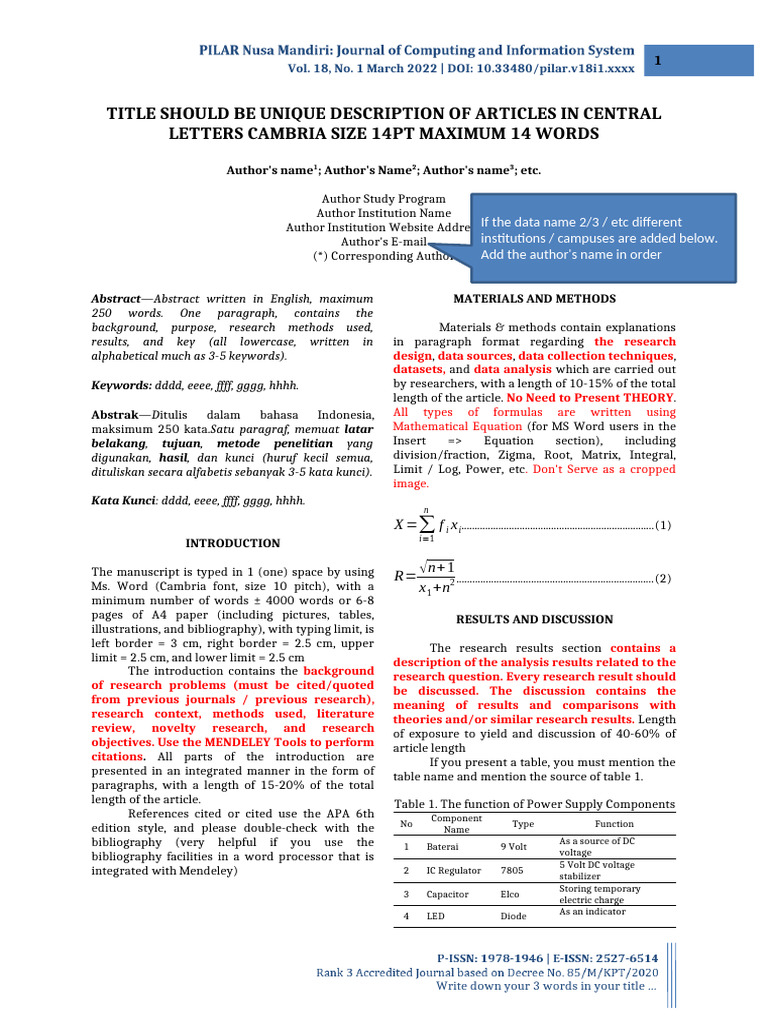 Template Jurnal PILAR Nusa Mandiri 2022 (ENG) | PDF | Voltage