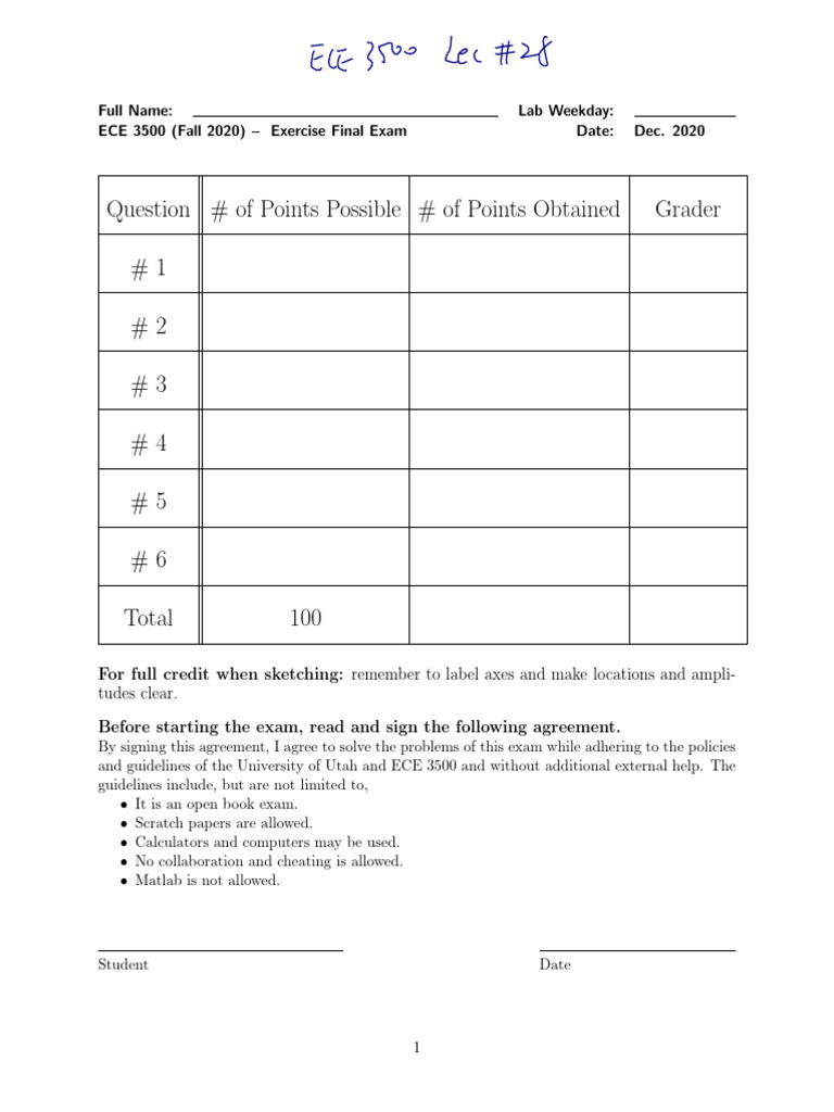 2022 Ece3500 Exercise Final Soln | PDF | Low Pass Filter | Fourier Analysis
