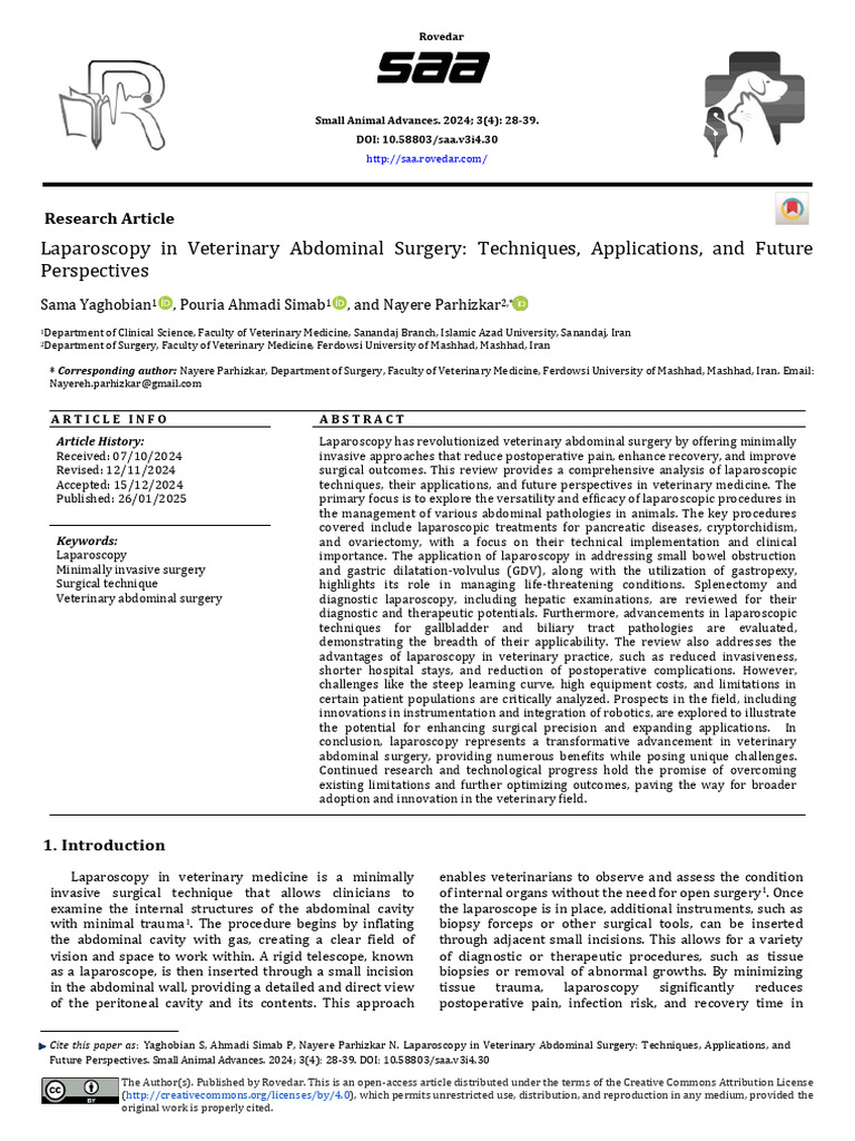 Laparoscopy in Veterinary Surgery Insights | PDF | Surgery | Gallbladder