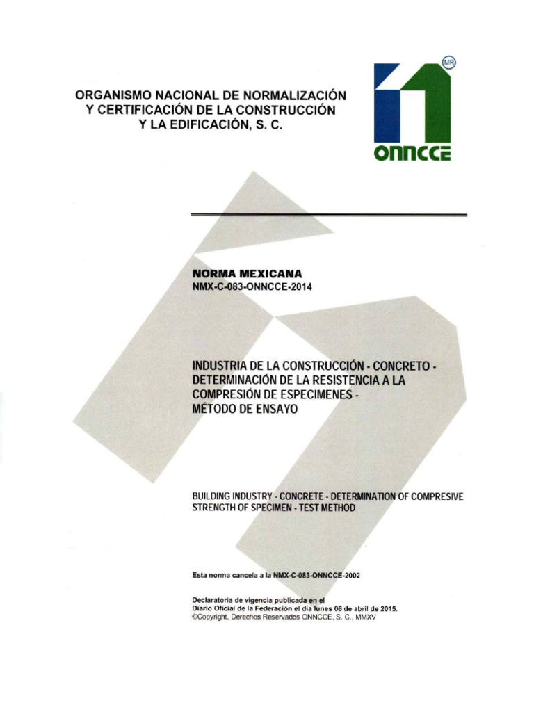NMX C 083 Onncce 2014 | PDF | Hormigón | Esfera