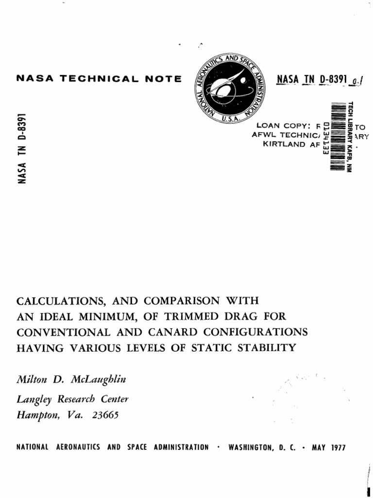 Calculations, And Comparison With an Ideal Minimum, Of Trimmed Drag for ...