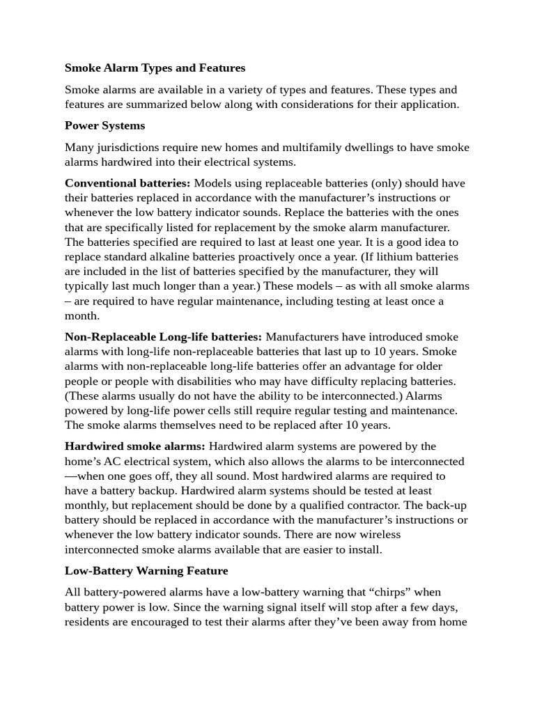 Smoke Alarm Types and Features | PDF