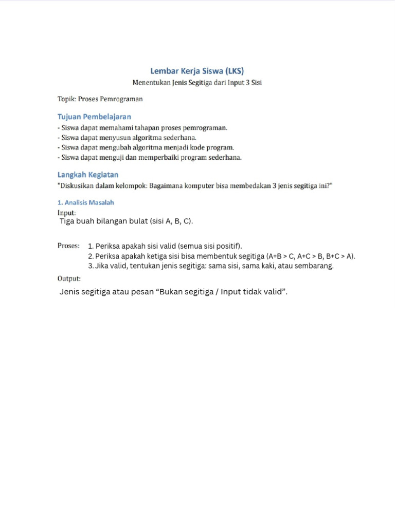 # Program Menentukan Jenis Segitiga # Input A Int (Input (Masukkan Sisi ...