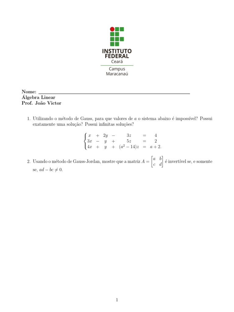 Atividade Ã Lgebra | PDF