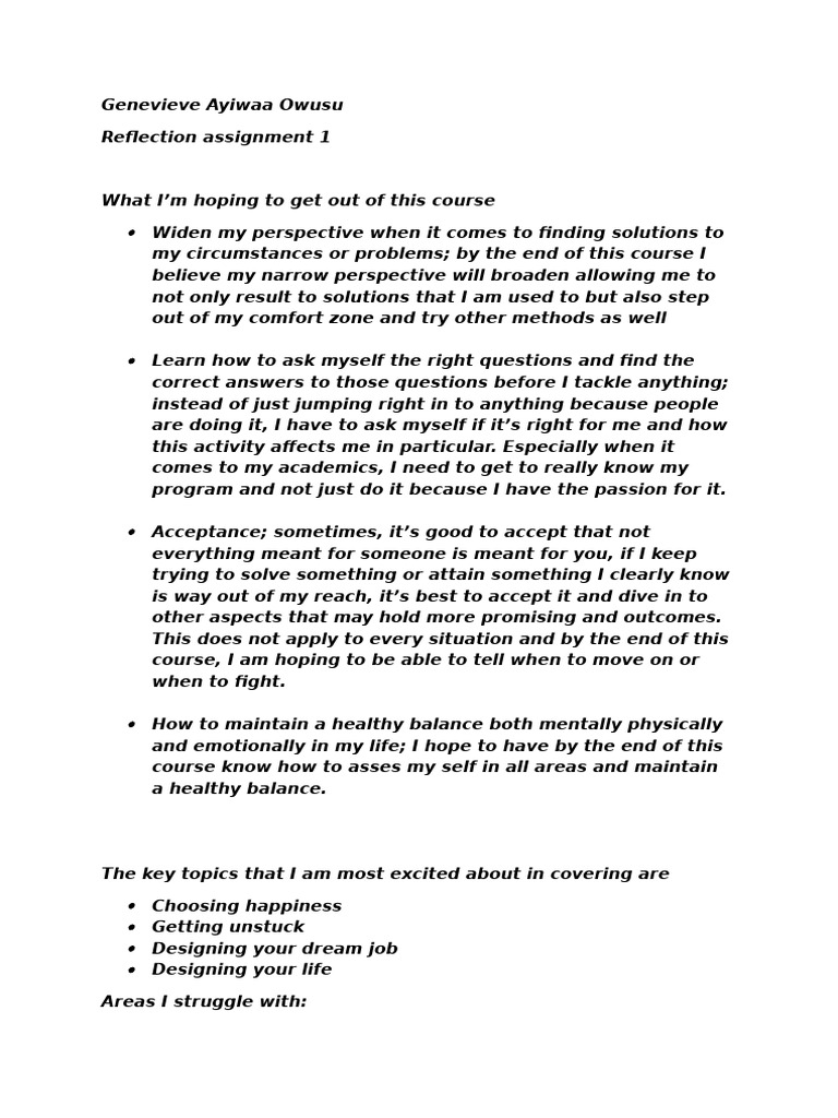 Course Reflection: Personal Growth Goals | PDF | Happiness | Behavior ...
