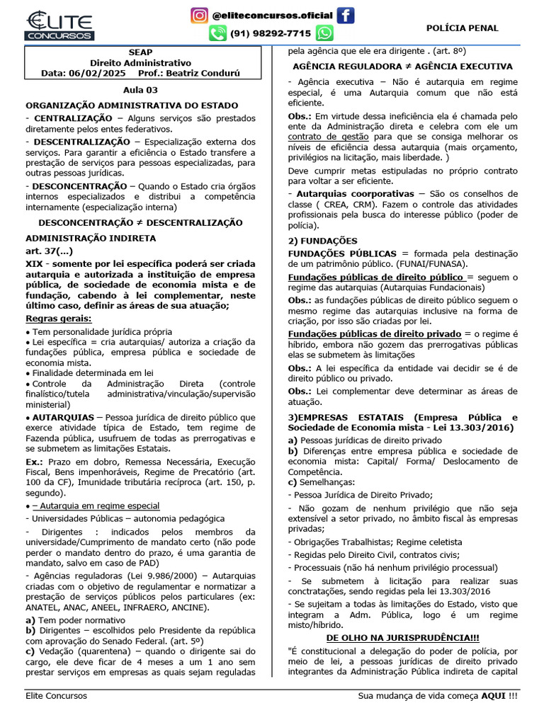 Aula03 Dir Administrativo Organizacao Administrativa SEAP Noite T06!06 ...