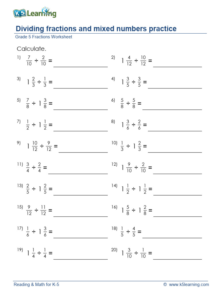 Grade 5 Dividing Fractions Mixed Numbers Practice A | PDF | Number Theory | Algebra