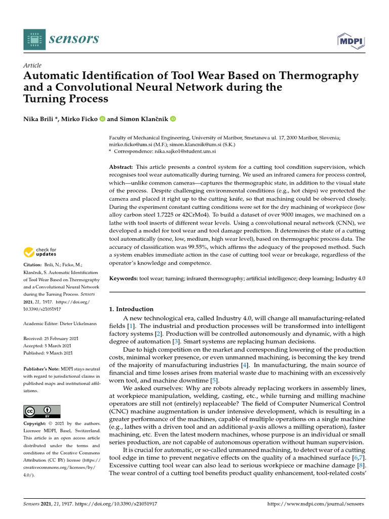 Tool Wear Detection via Thermography and CNN | PDF | Machining | Deep ...