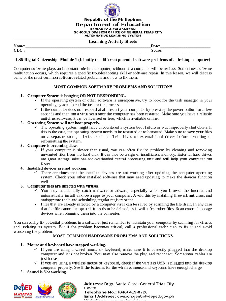 Ls6 Digital Citizenship Module 1 Las | PDF | Computer Virus | Antivirus Software