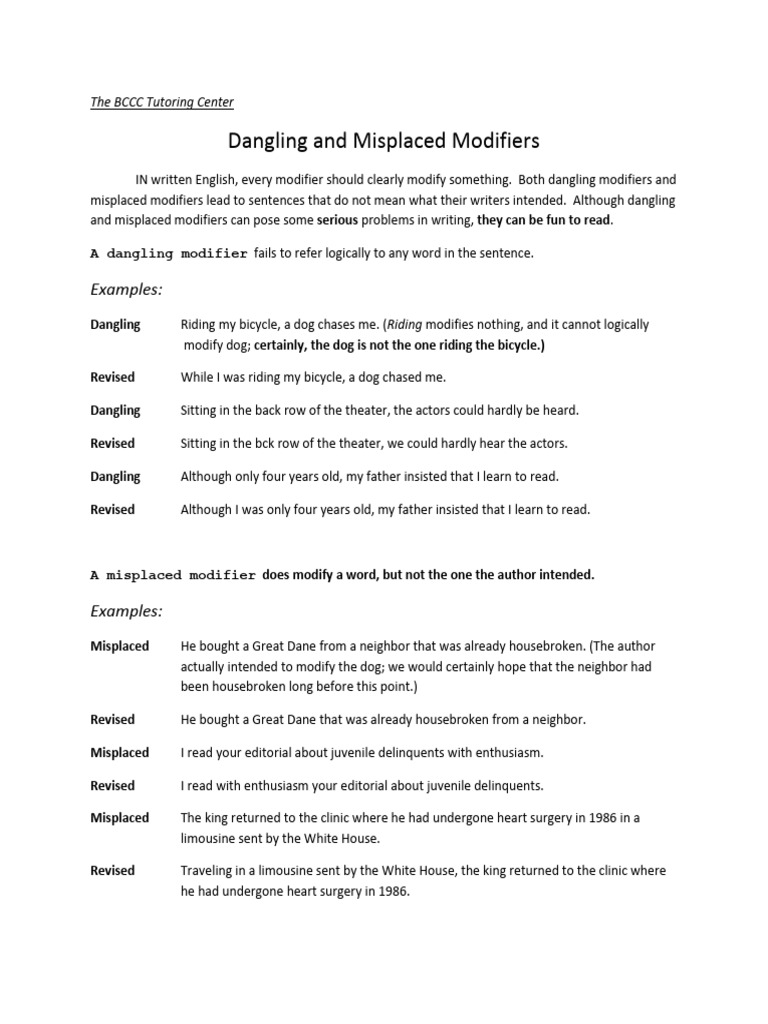 Dangling and Misplaced Modifiers | PDF