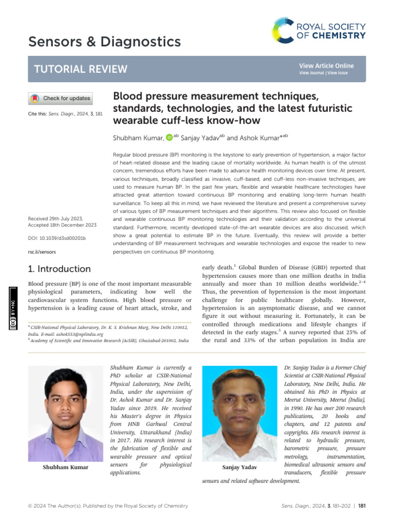 Sensors & Diagnostics: Tutorial Review | PDF | Blood Pressure ...
