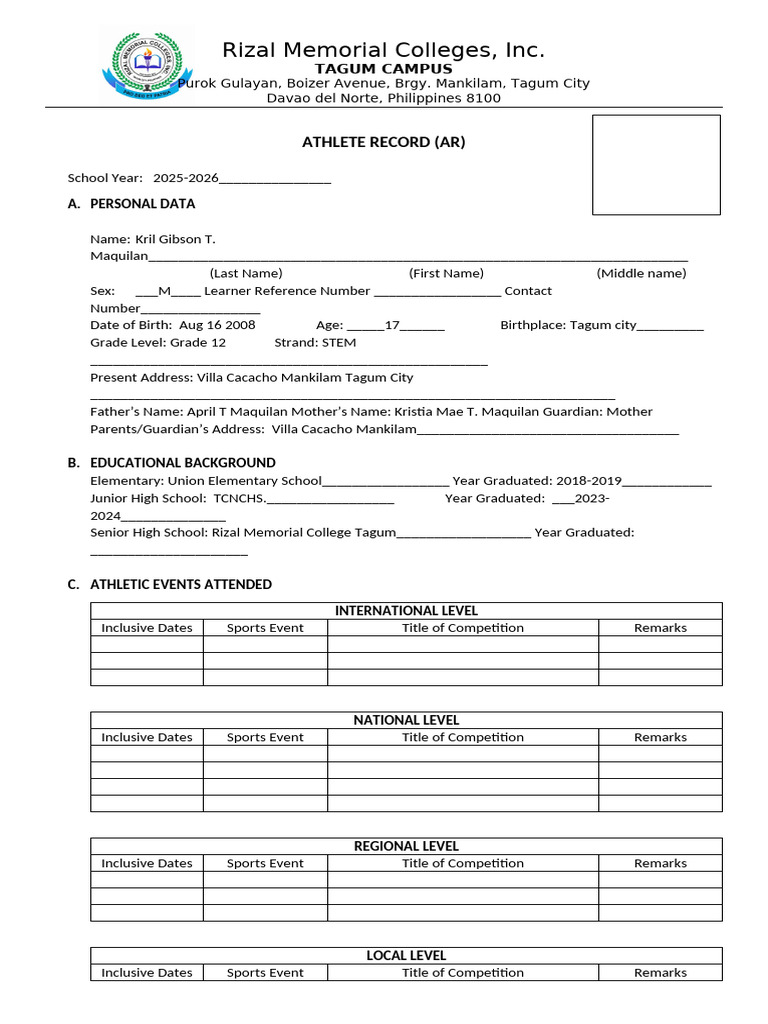 Athlete Record | PDF