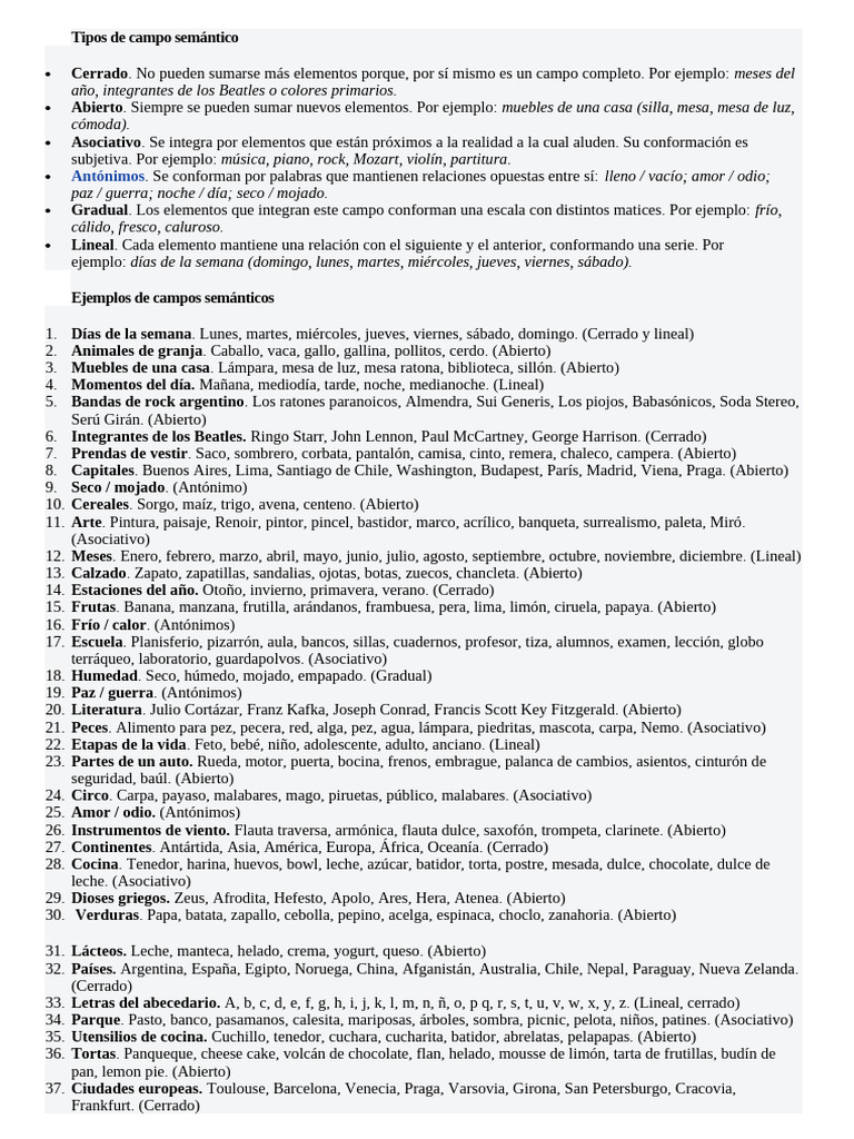 Tipos de campos semánticos explicados | PDF | Verbo