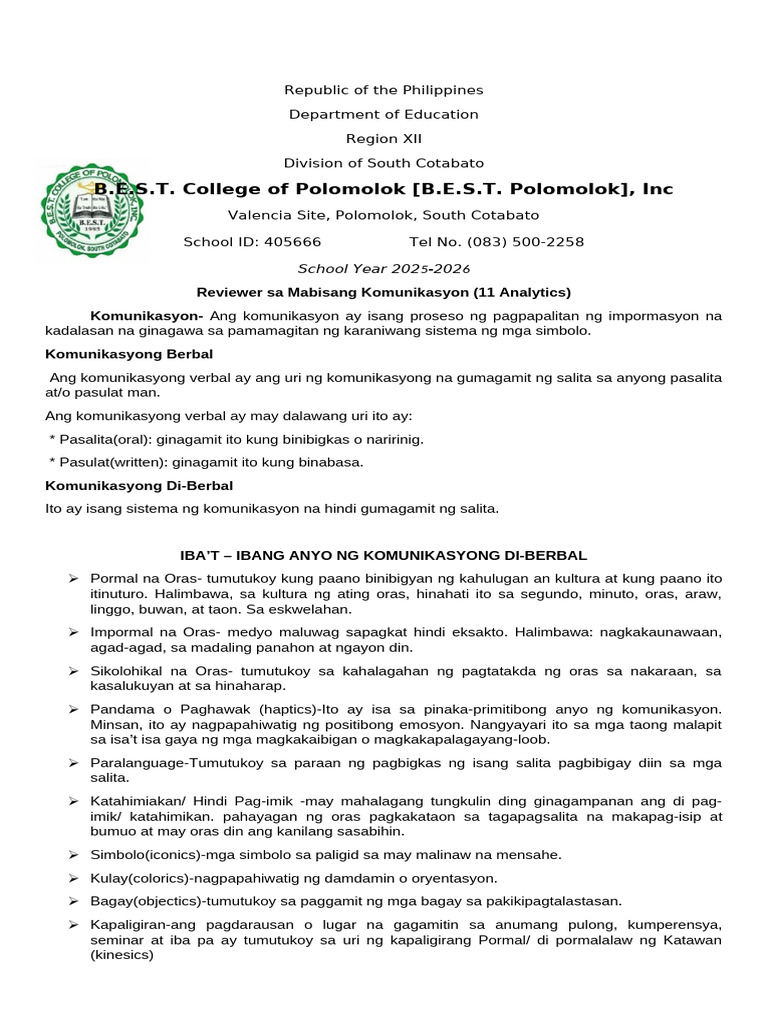 Grade 11 Reviewer | PDF