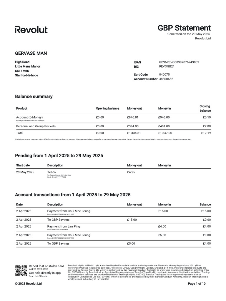 Revolut GBP Statement Summary 2025 | PDF | Annual Percentage Rate | Banking